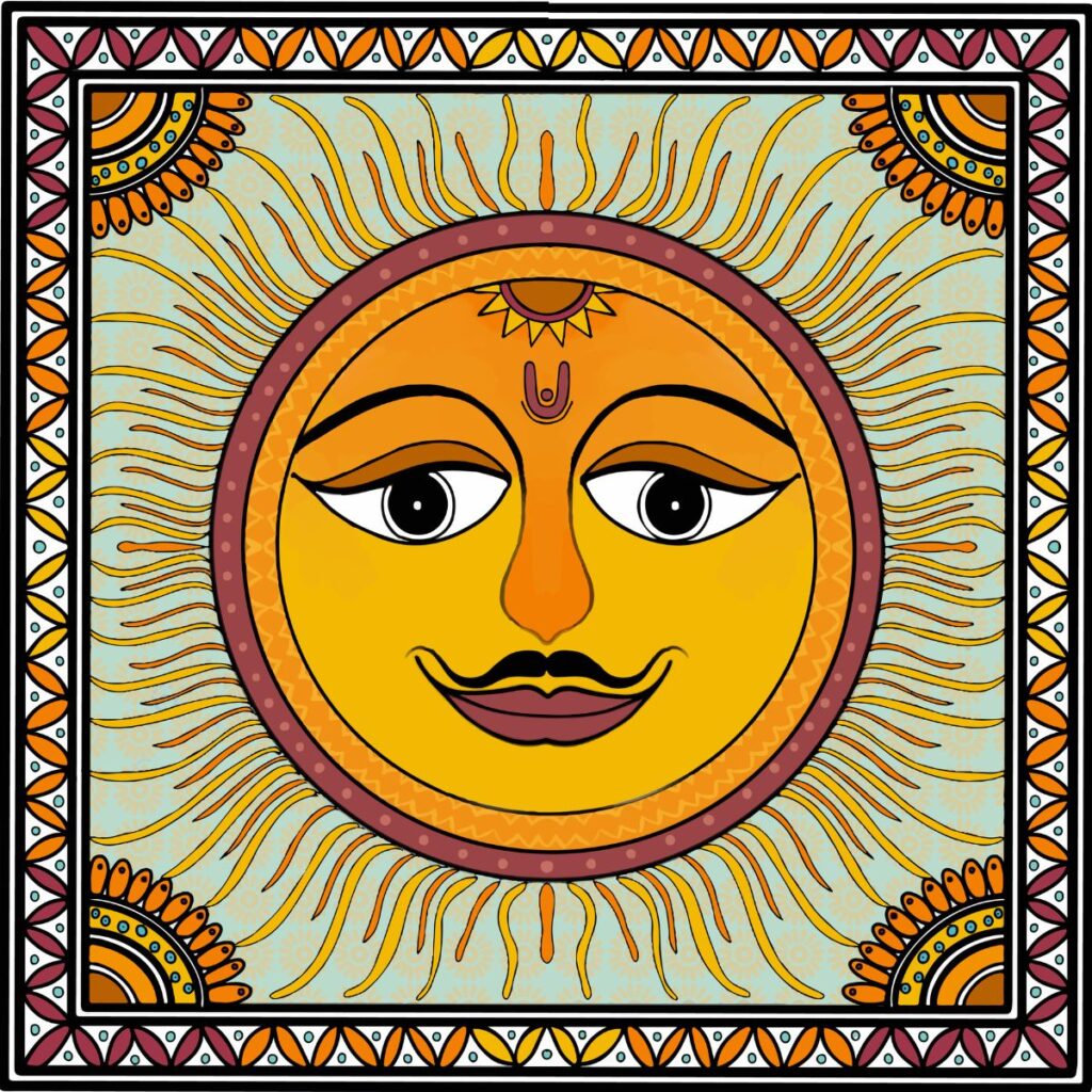 Surya Dev, Madhubani Sun Painting Wallpaper for Wall - Magicdecor®