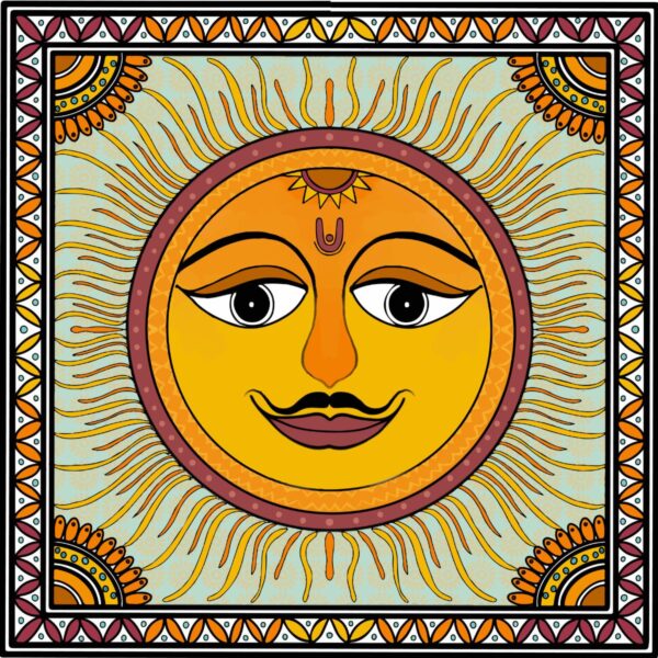 Surya Dev, Madhubani Sun Painting Wallpaper for Wall - Magicdecor®