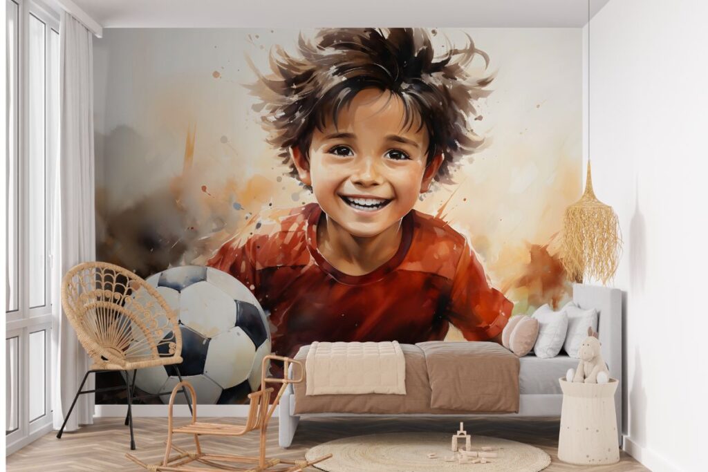 Kid Playing Football Mural Wallpaper - Magicdecor®