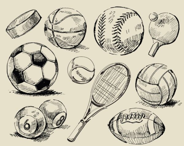 Sports Equipments Sketch Art Wallpaper Mural - Magicdecor®