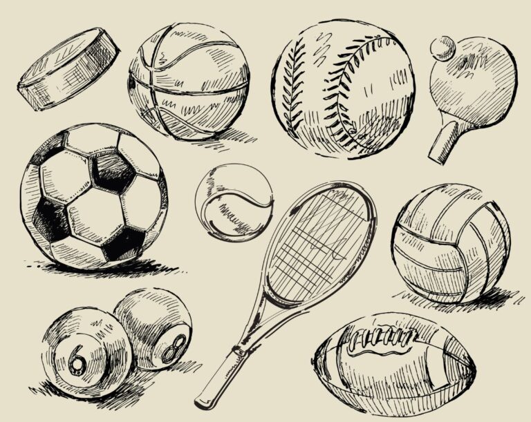 Sports Equipments Sketch Art Wallpaper Mural - Magicdecor®