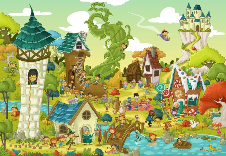 Cartoon Fantasy Magical World With Fairy Tale Characters Wallpaper ...