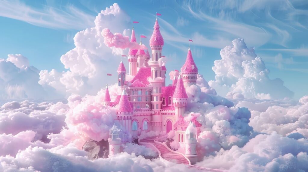 Sheesh Mahal, Beautiful Pink Cloudy Castle Wallpaper Mural - Magicdecor®