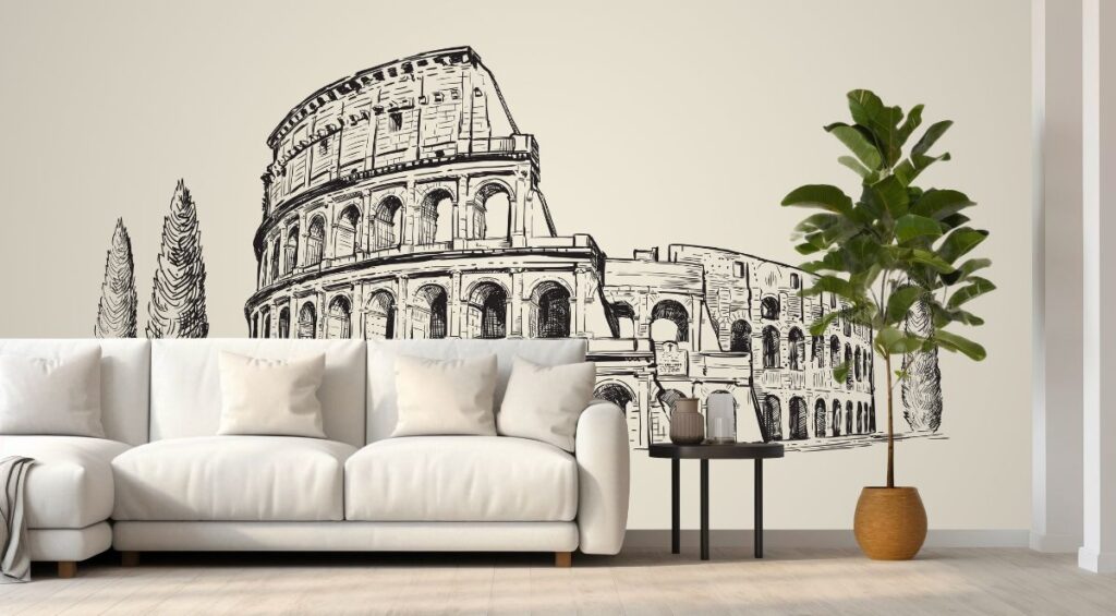 Colosseum in Italy Sketch Art Wallpaper Mural - Magicdecor®