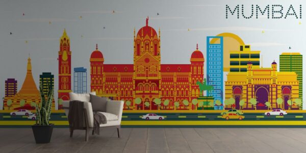 Mumbai Skyline With Popular Landmarks Wallpaper Mural - Magicdecor®