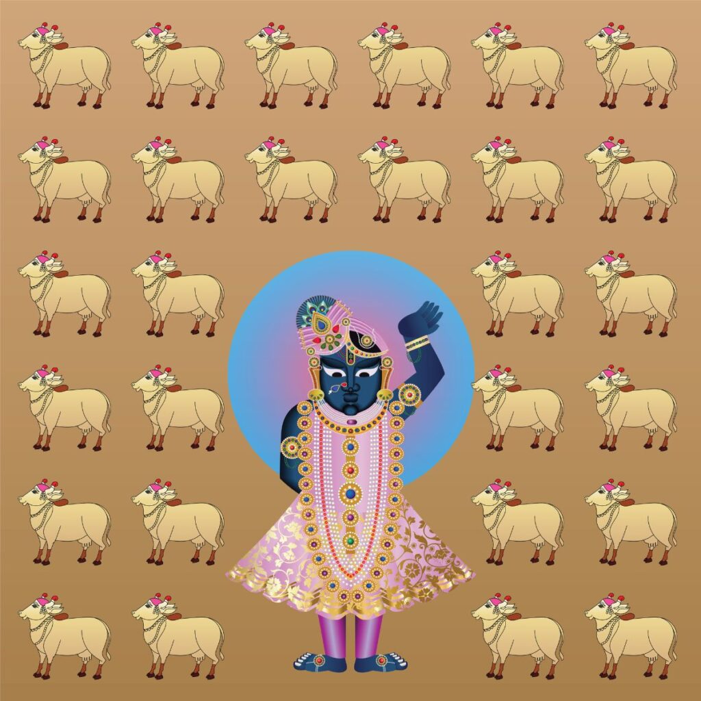 Bhagwaan Shreenath ji With Pichwai Cow Wallpaper Mural - Magicdecor®