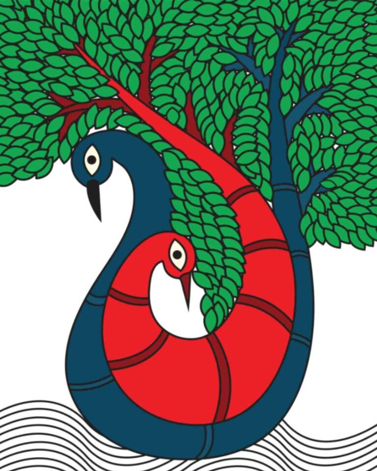 Kalighat Painting of a Peacock Wallpaper Mural - Magicdecor®