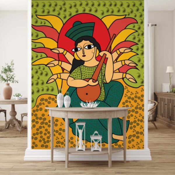 A Women Playing Sitar Beneath the Bodhi Tree Wallpaper Mural - Magicdecor®