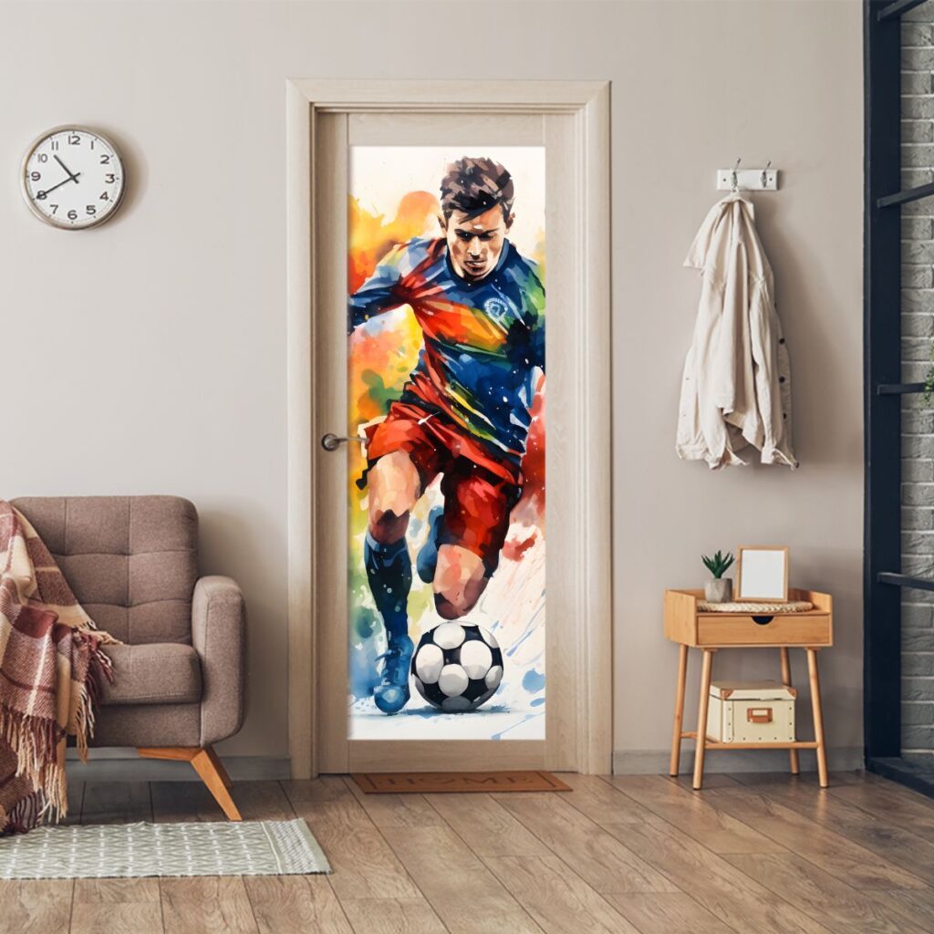 Football Player Painting Wallpaper for Door - Magicdecor®