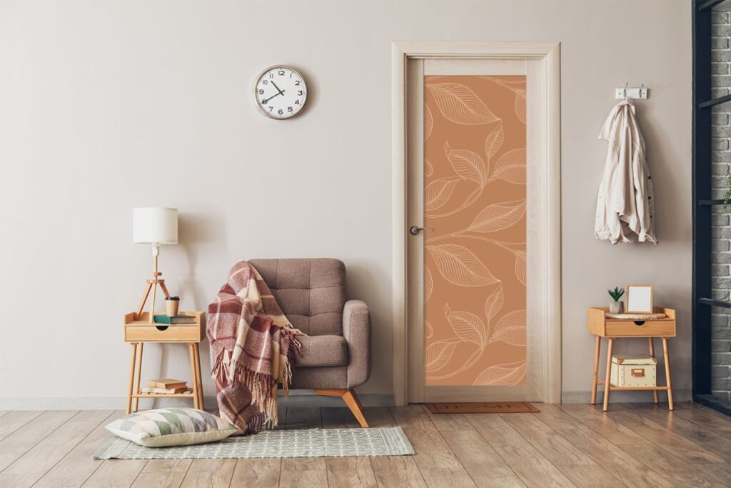 Minimalistic Linear Style Striped Leaves Mural Wallpaper for Door ...