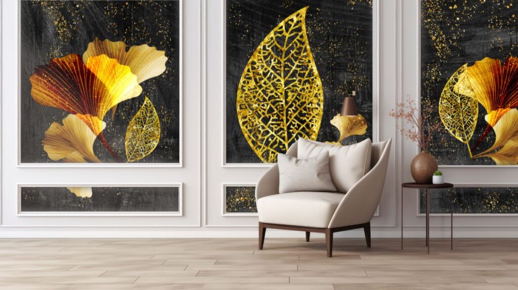 3D Golden Tree Leaves Wall Frame Wallpaper - Magicdecor®