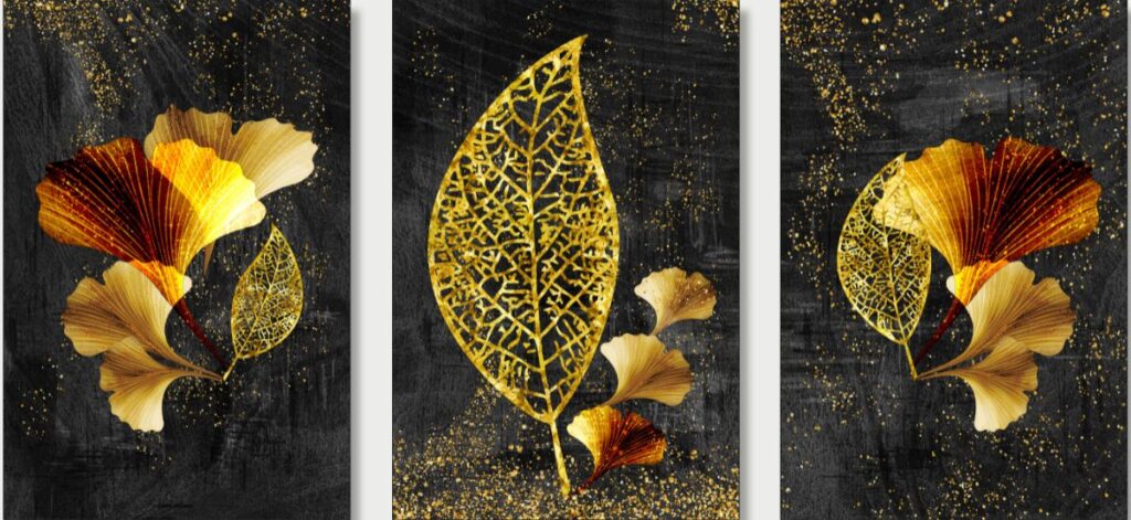3D Golden Tree Leaves Wall Frame Wallpaper - Magicdecor®