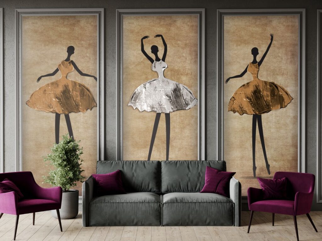 Ballet Dancers Painting Wall Frame Wallpaper Mural - Magicdecor®