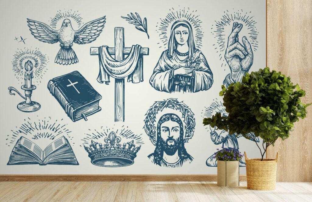 Christian Symbols Wallpaper Mural for Wall - Magicdecor®