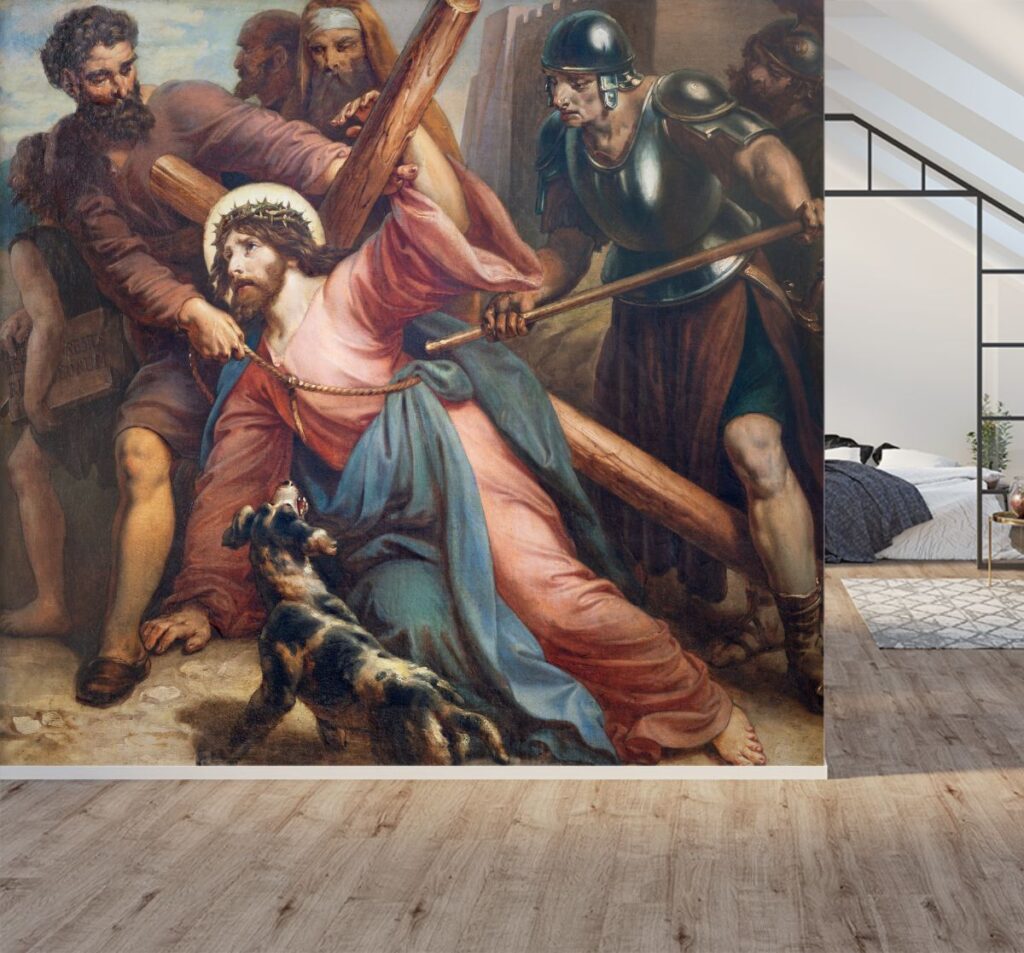 Fall of Jesus Under the Cross Painting Wallpaper for Wall - Magicdecor®