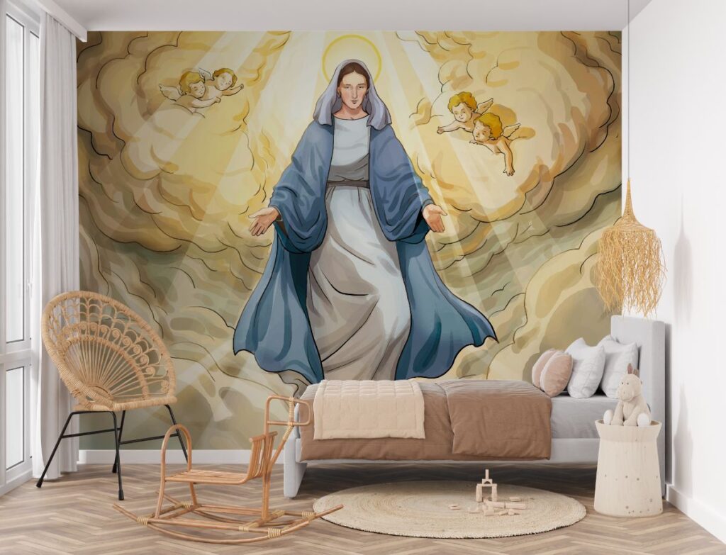 Virgin Mary Ascension to Heaven Wallpaper Mural - Magicdecor®