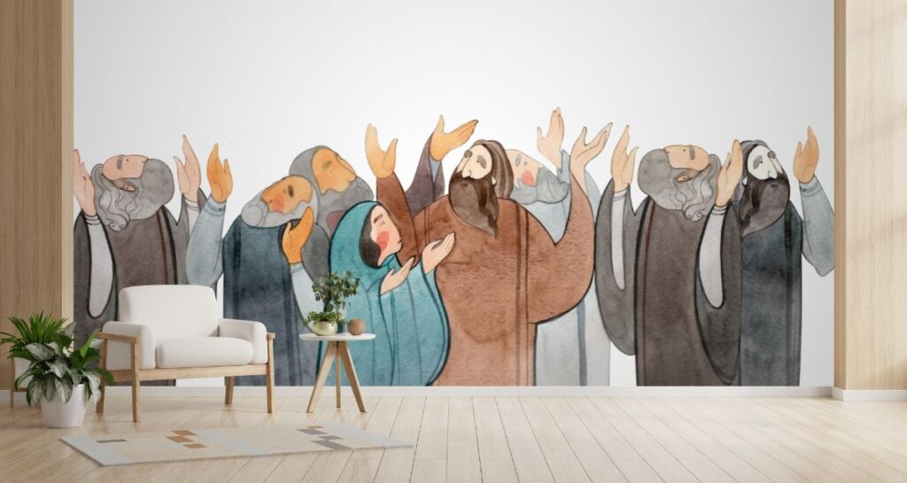 Watercolor Painting of Praying People Wallpaper Mural - Magicdecor®
