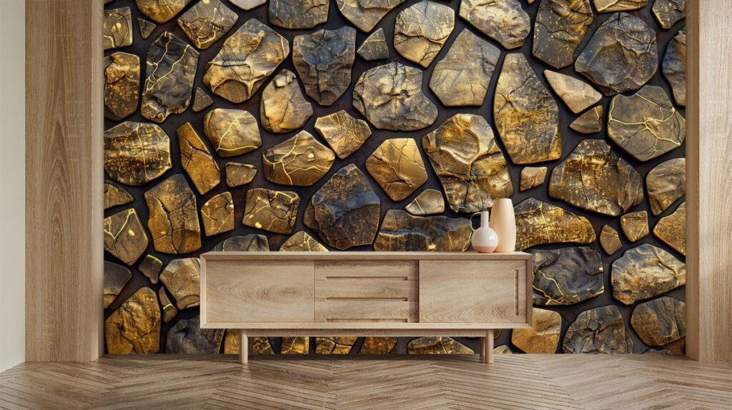 Prastara Prachir, Black Golden Hues Rocks Wall Wallpaper Mural ...
