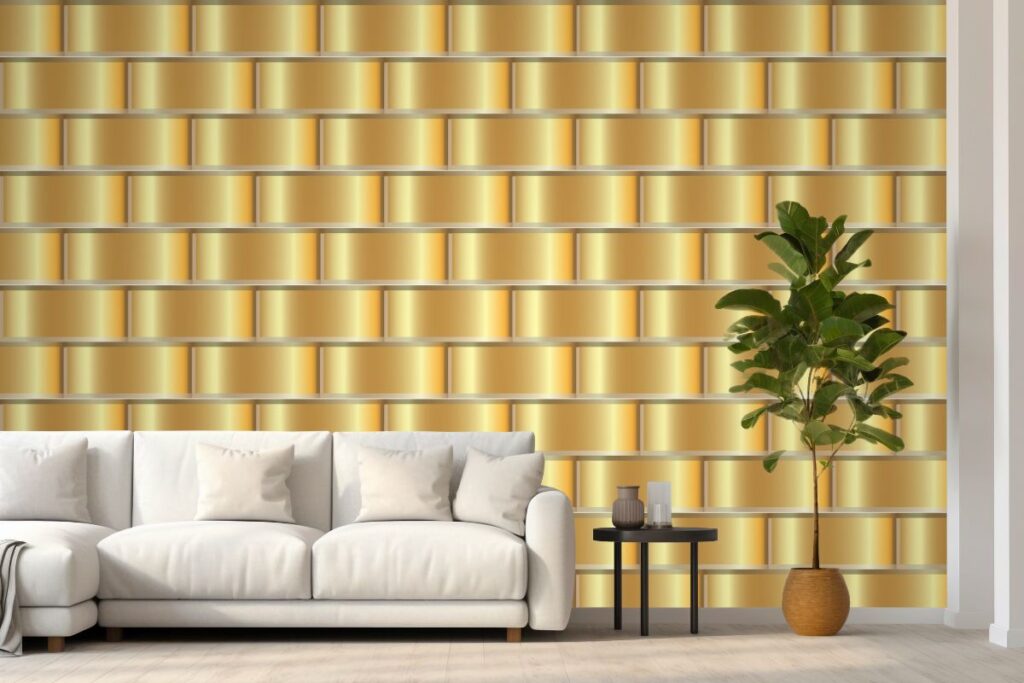 Wall of Shiny Gold Weave Blocks Wallpaper Mural - Magicdecor®