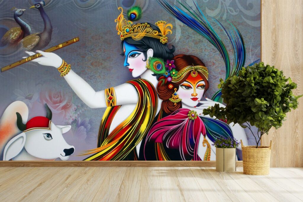 Radha Krishna Rasrang Wallpaper Mural - Magicdecor®
