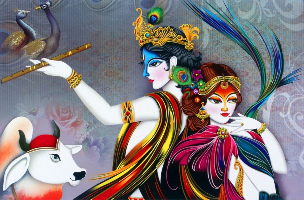 Radha Krishna Rasrang Wallpaper Mural - Magicdecor®
