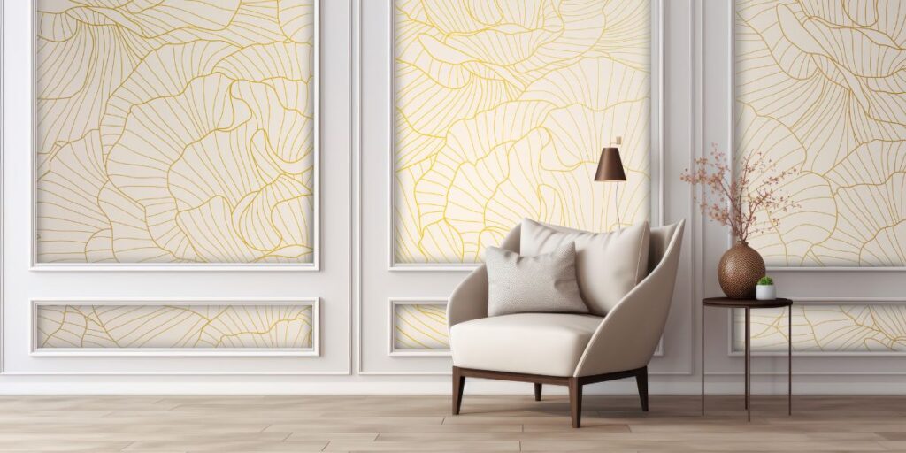 Luxury Golden Peony Flower Line Art Wallpaper Mural - Magicdecor®