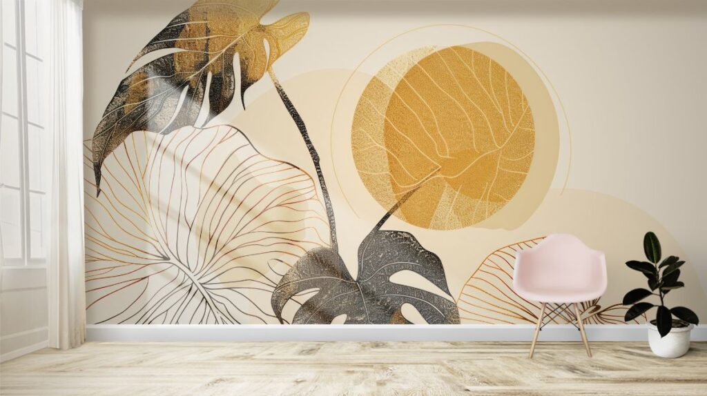 Radiant Sun & Monstera Leaves Scenery Wallpaper Mural - Magicdecor®