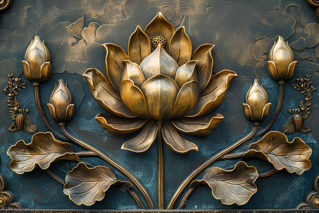 3D Metallic Texture Golden Lotus Wallpaper Mural - Magicdecor®