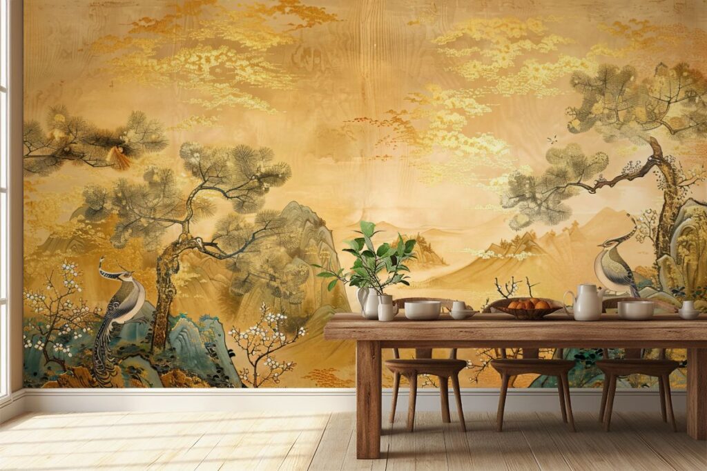Chinoiserie Style Luxury Landscape Gold Wall Mural Wallpaper - Magicdecor®