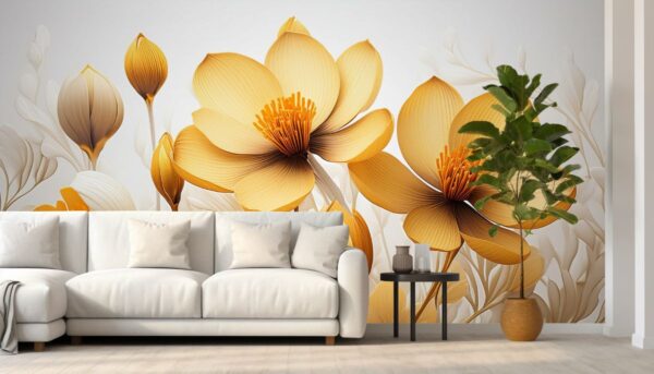 Golden Jasmine Flowers Wallpaper Mural - Magicdecor®