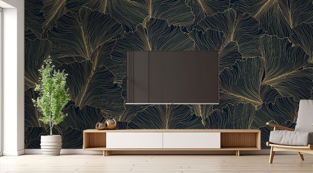 Luxury Golden Ginkgo Line Art Mural Wallpaper - Magicdecor®