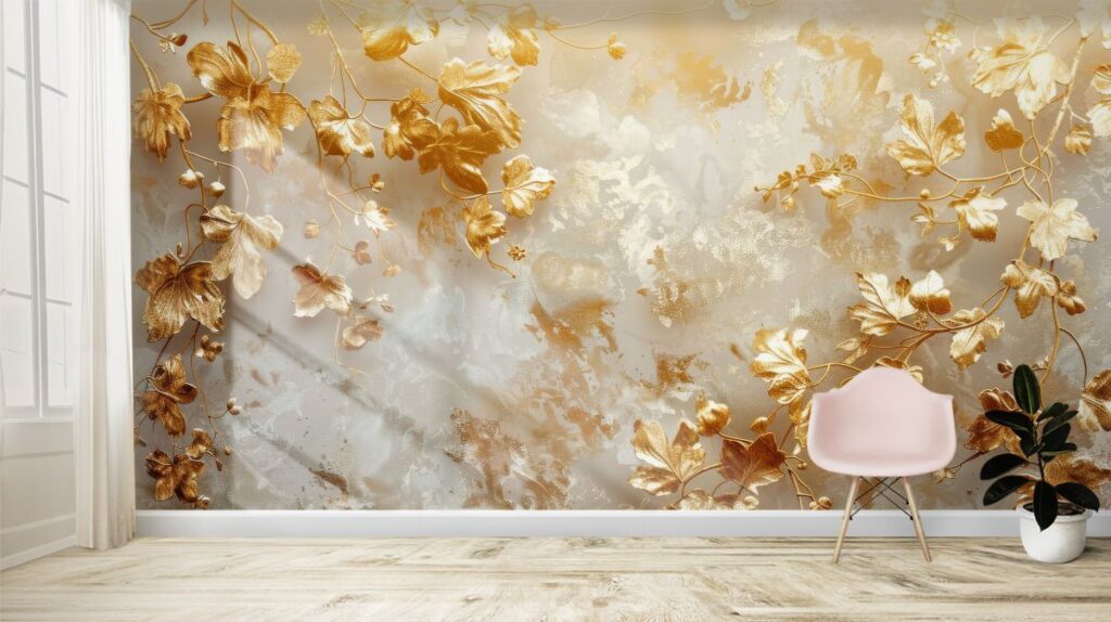 White and Gold Delicate Vines Mural Wallpaper - Magicdecor®