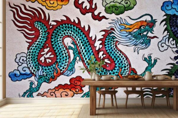 Colorful Painting of a Dragon Wallpaper Mural - Magicdecor®