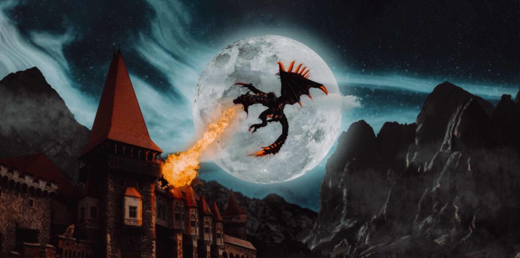 Wallpaper Mural of a Dragon Shooting Fire - Magicdecor®