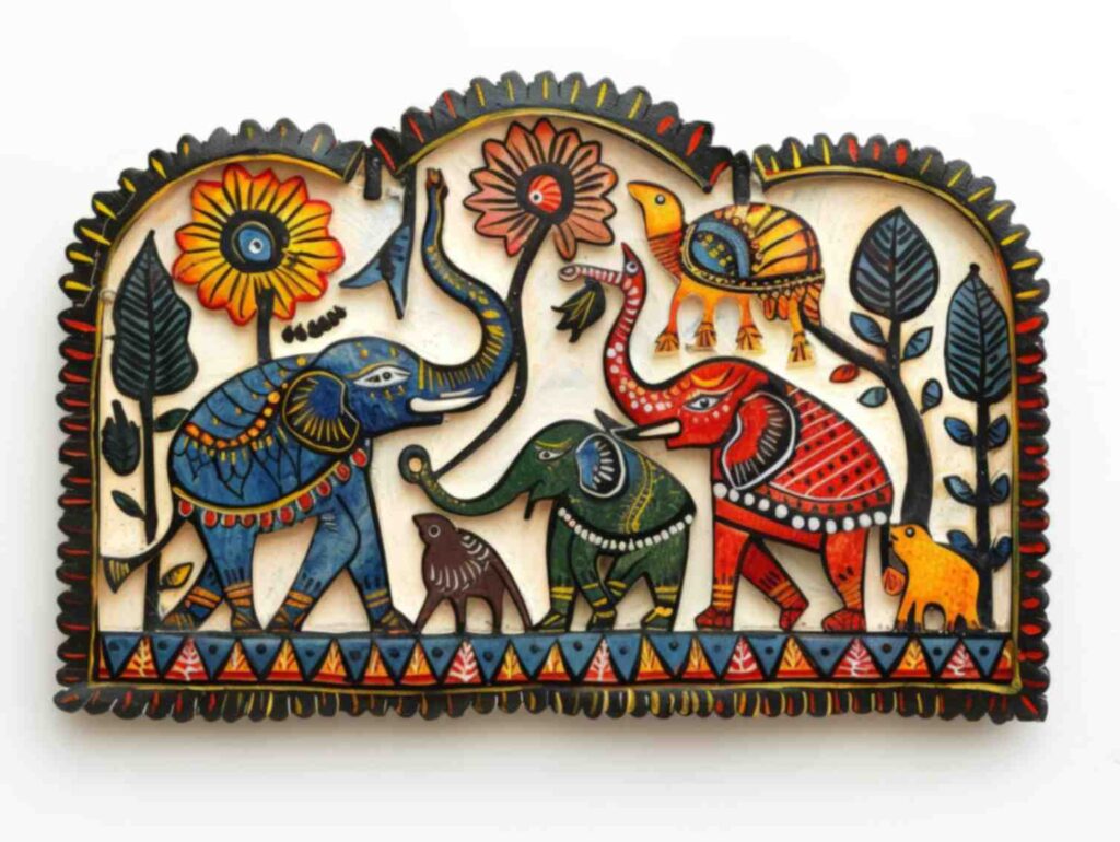Elephant Painting in a Mithila Style Wallpaper Mural - Magicdecor®