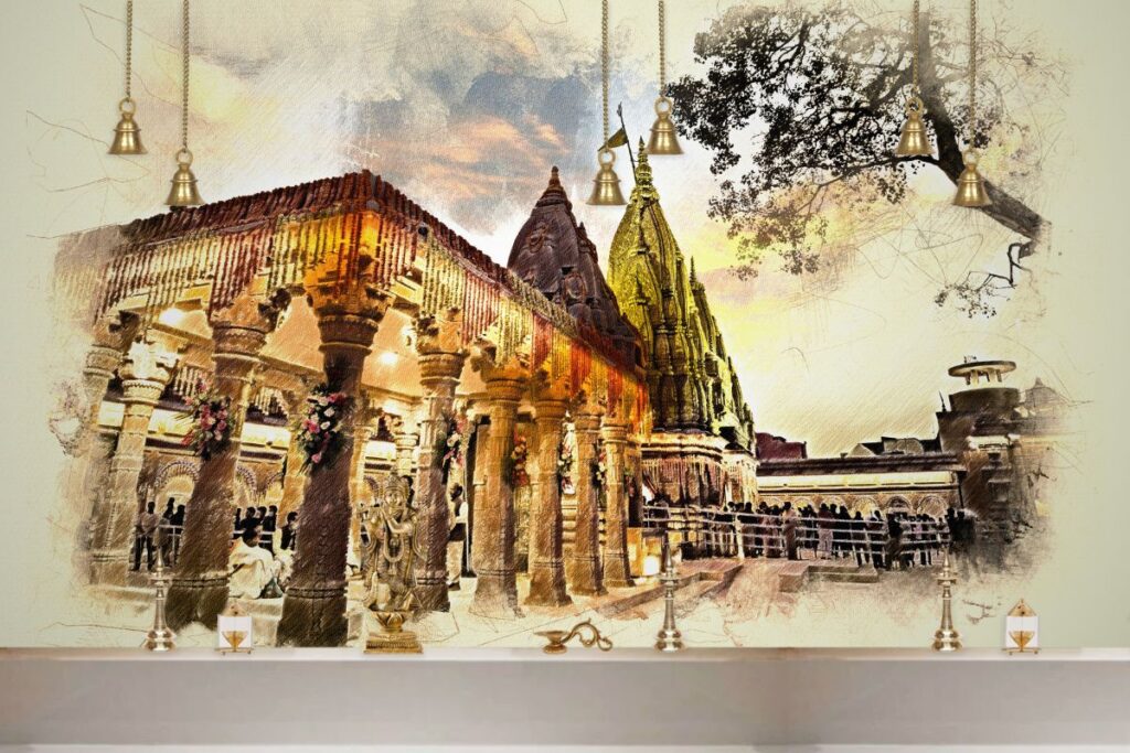 Kashi Vishwanath Mandir Art Wallpaper Mural for Wall - Magicdecor®