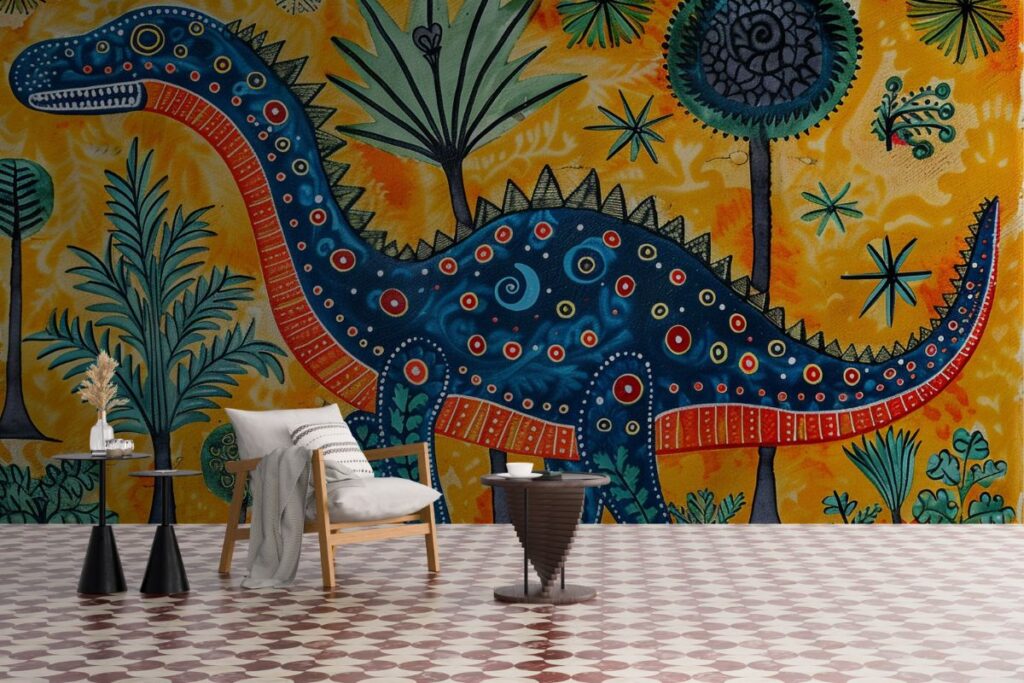 Mithila Style Painting of a Dragon Wallpaper Mural - Magicdecor®