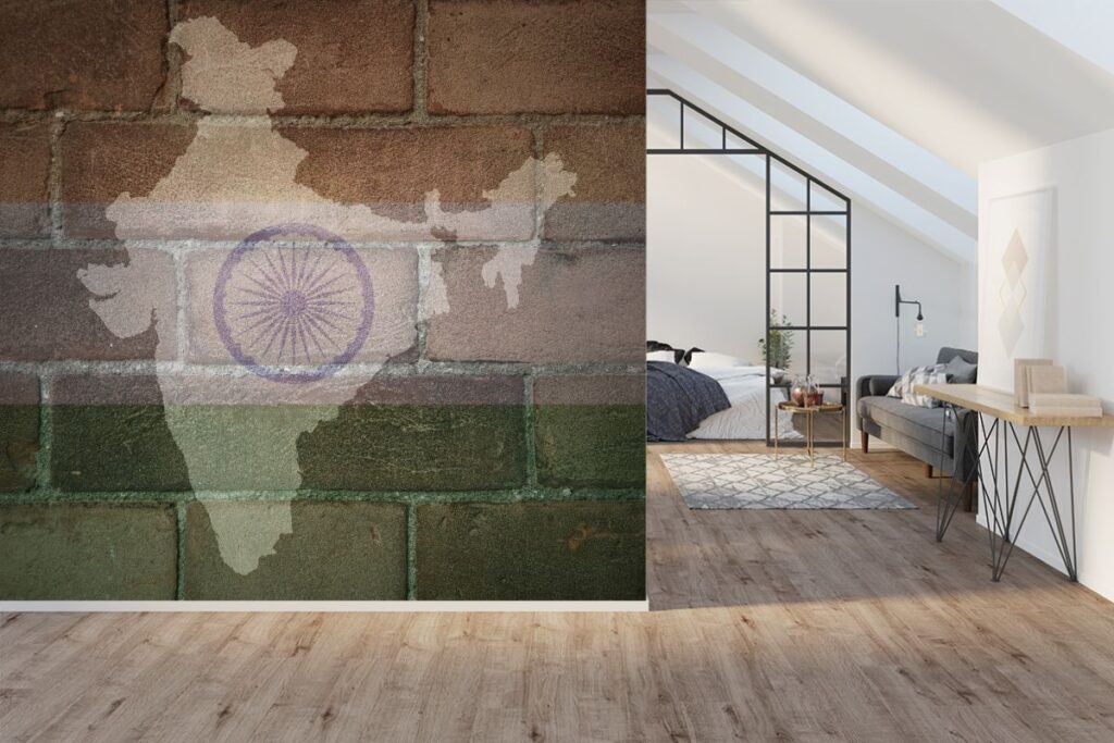 Map of India on Tricolor Brick Wall Mural Wallpaper - Magicdecor®