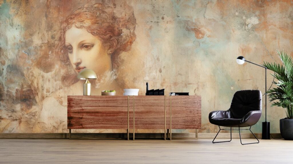 Renaissance Style Woman Painting on Old Wall Mural Wallpaper - Magicdecor®