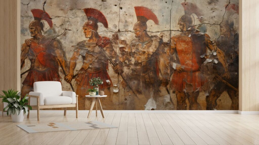 Roman Warriors Fresco Painting on Old Walls Mural Wallpaper - Magicdecor®
