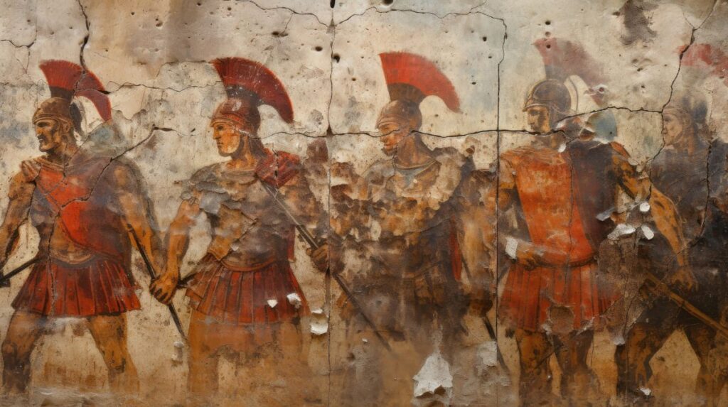 Roman Warriors Fresco Painting on Old Walls Mural Wallpaper - Magicdecor®