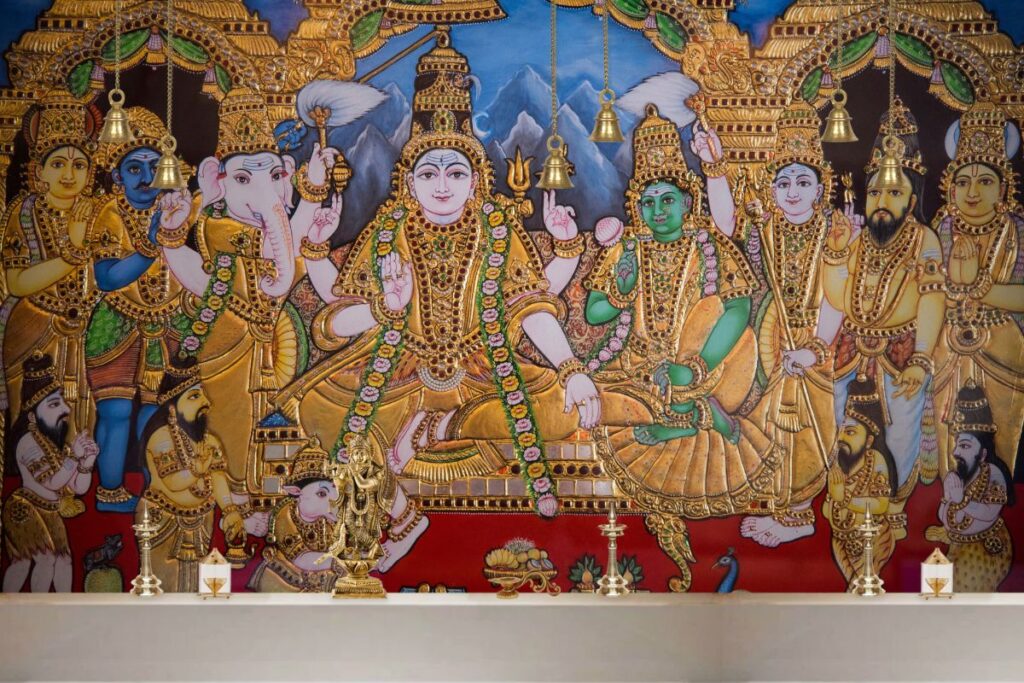Shiv Parivar Colourful Tanjore Paintings Fresco Mural Wallpaper ...