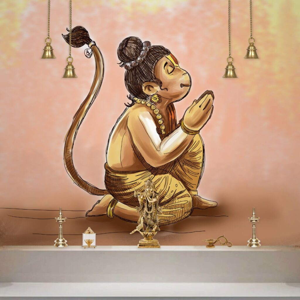 Bal Hanuman Painting Wallpaper Mural - Magic Decor