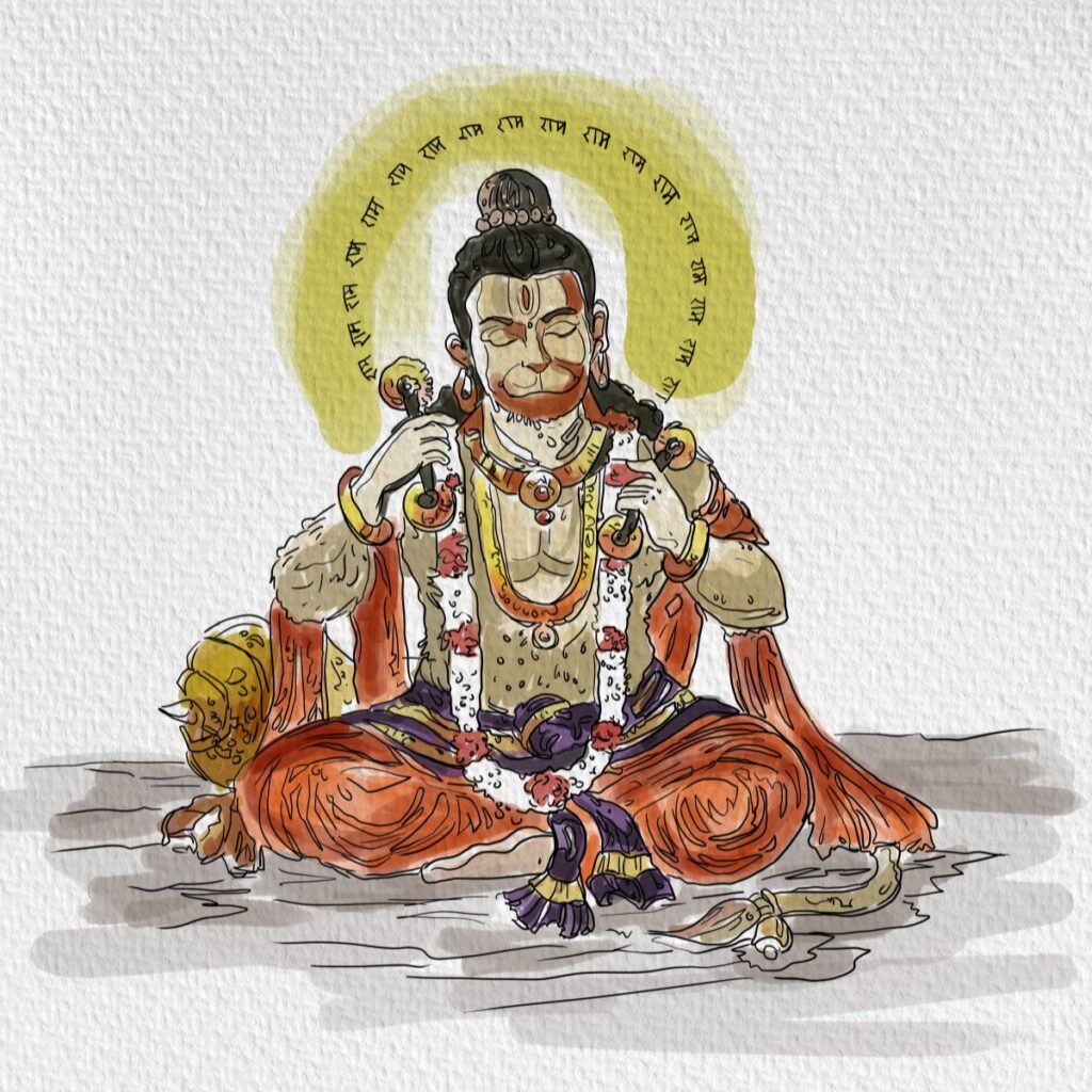 Hanumanji Chanting Ram Naam Wallpaper Mural - Magicdecor®