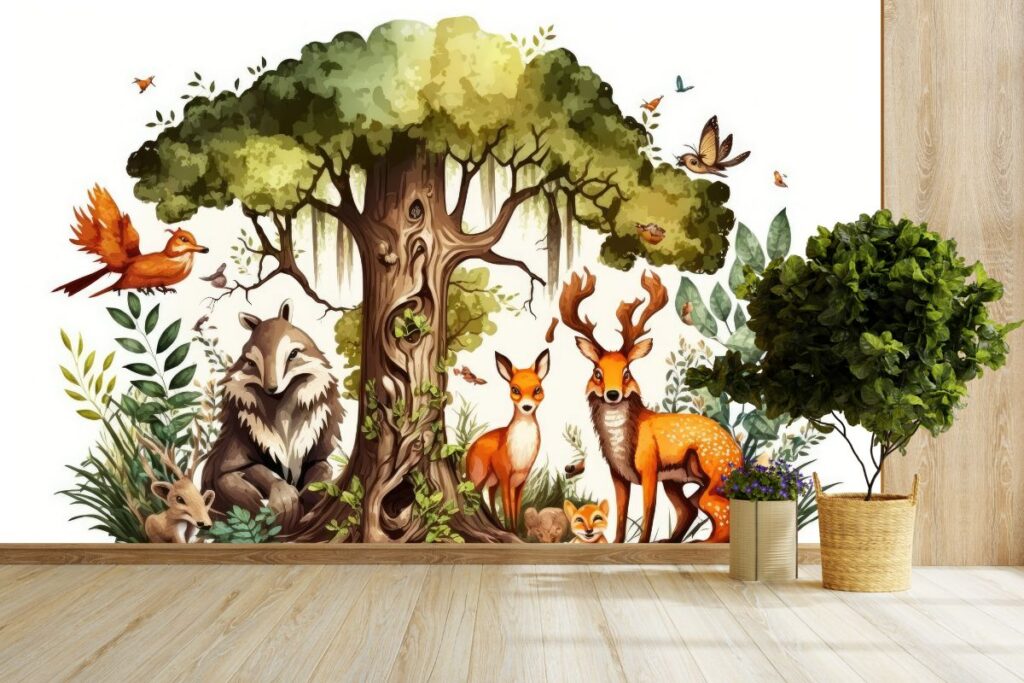 Cute Forest Friends Adventure Wallpaper Mural - Magicdecor®