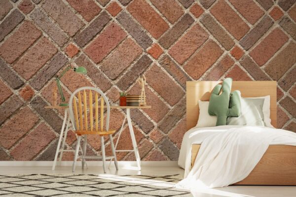 Diagonal Red Brick Square Pattern Mural Wallpaper - Magicdecor®