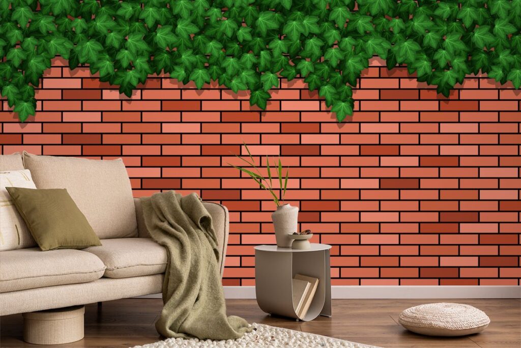Hanging Creepers on Red Brick Wall Mural Wallpaper - Magicdecor®