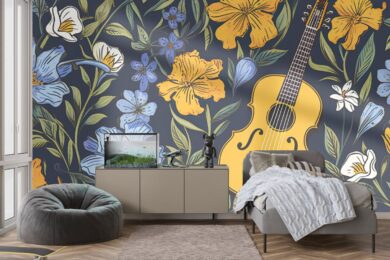 Floral Guitar Wallpaper Mural - Magicdecor®