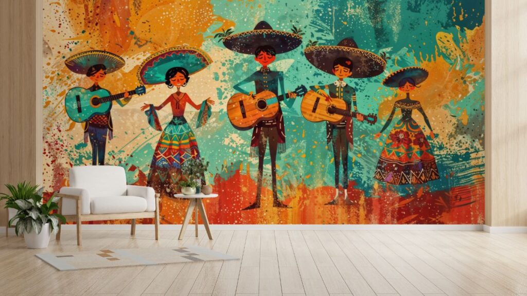 Mexican Musicians and Dancers Wallpaper Mural - Magicdecor®