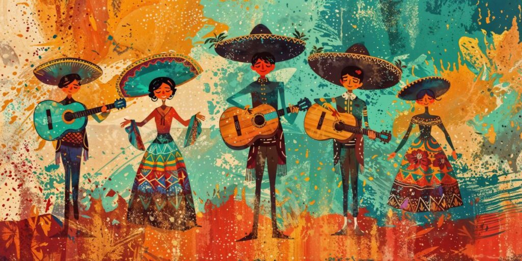 Mexican Musicians and Dancers Wallpaper Mural - Magicdecor®